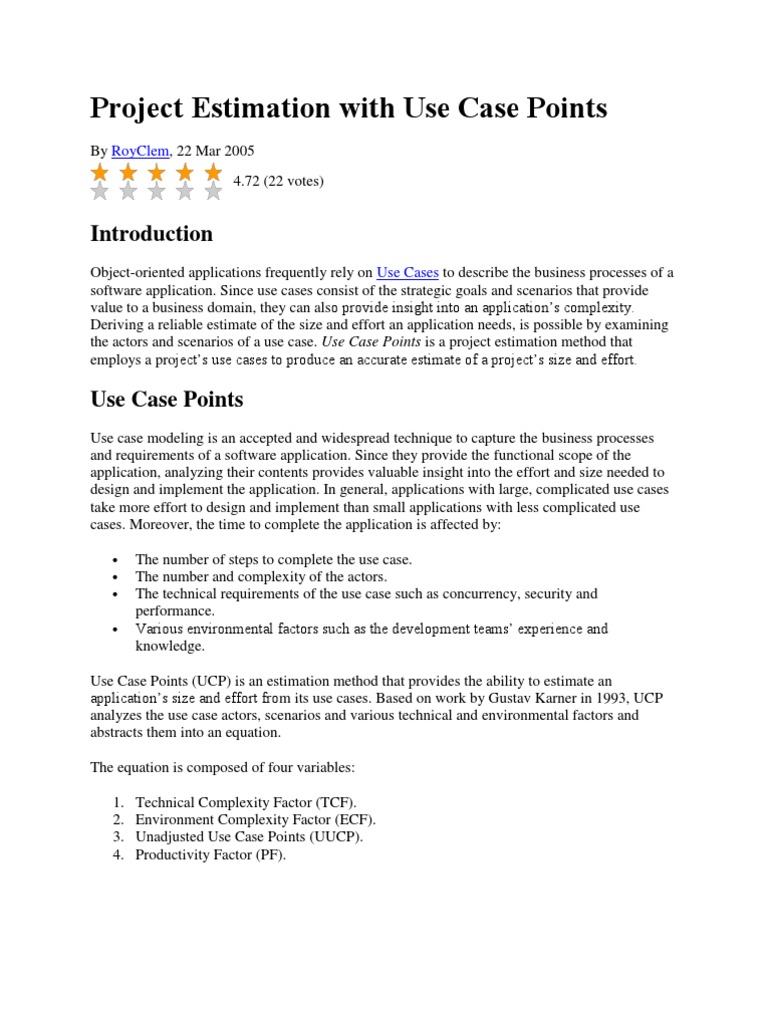 Project Estimation With Use Case Points Pdf Systems Engineering