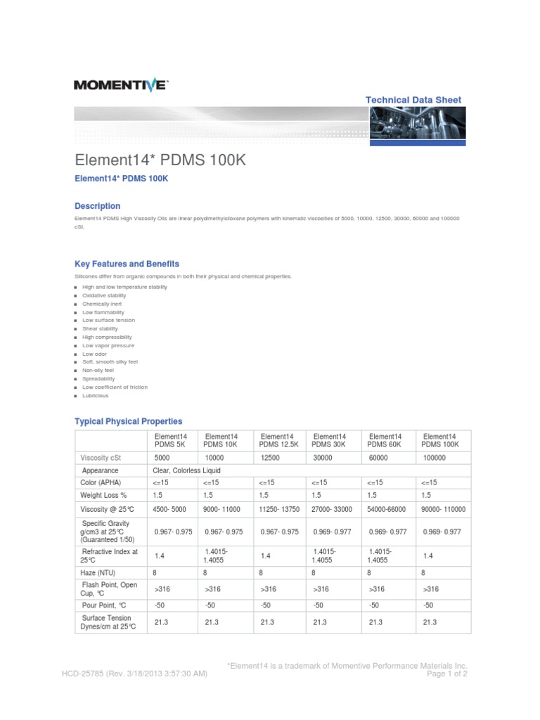 Element14 PDMS 100K | Viscosity | Safety