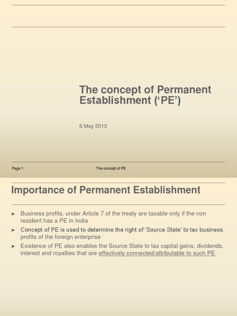 The Concept of Permanent Establishment | Permanent Establishment | Law ...