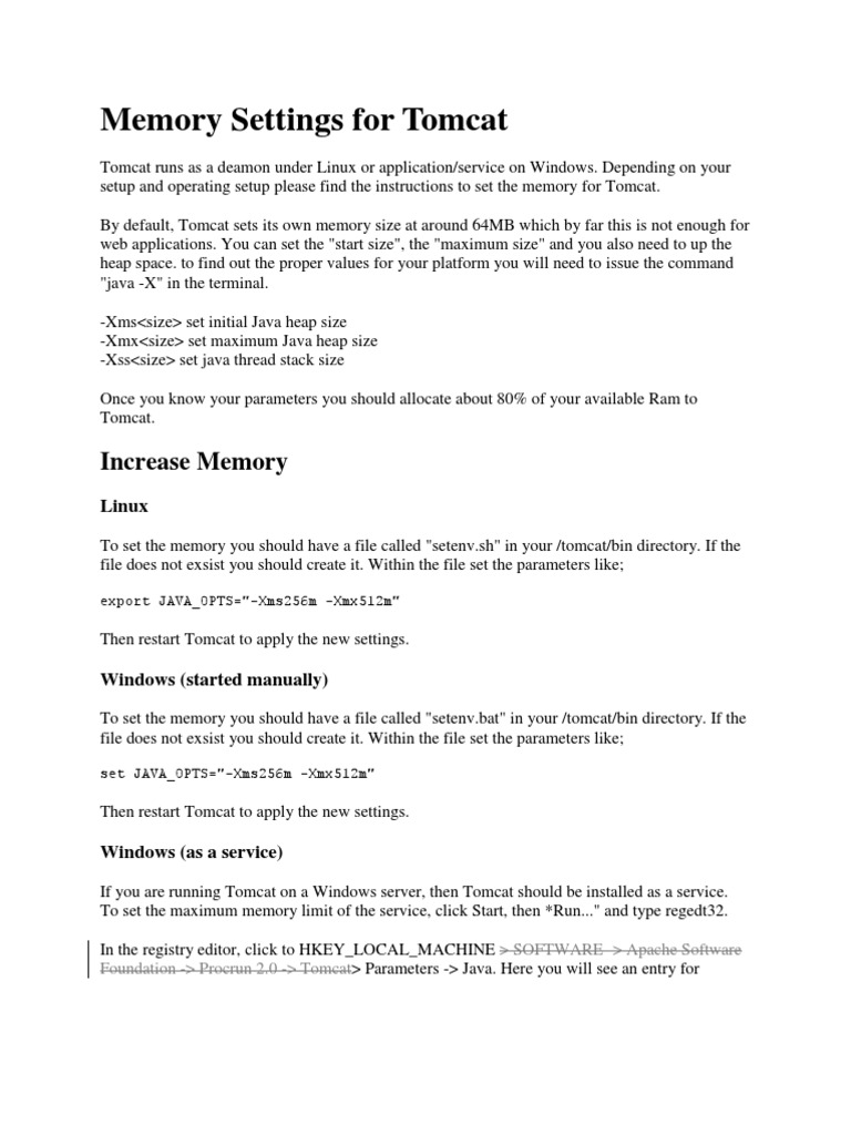 Memory Settings For Tomcat Pdf Java Programming Language Windows Registry