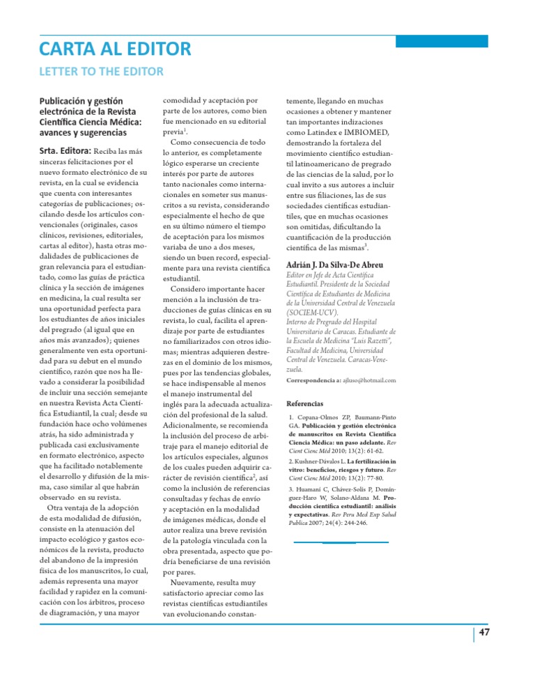 Ejemplo Carta Editor | Revisión por pares | Publicación