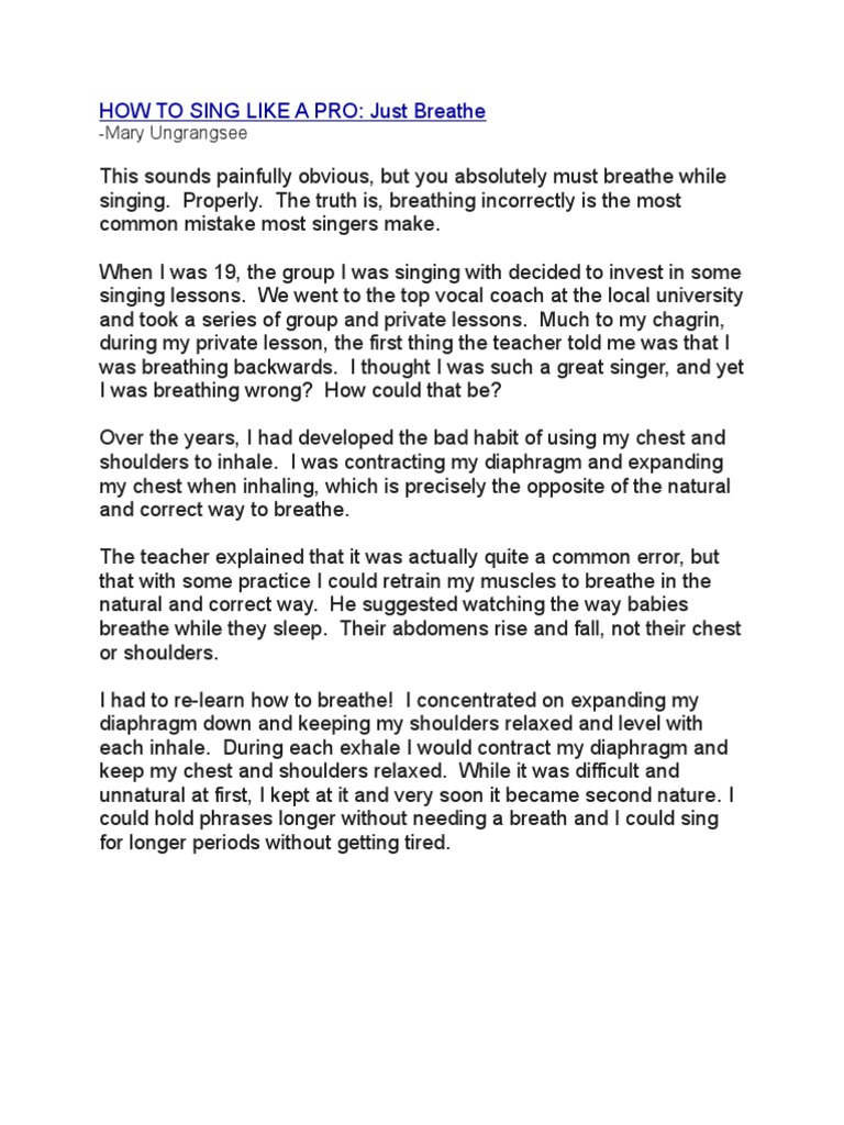 Proper Breathing for Singing | PDF