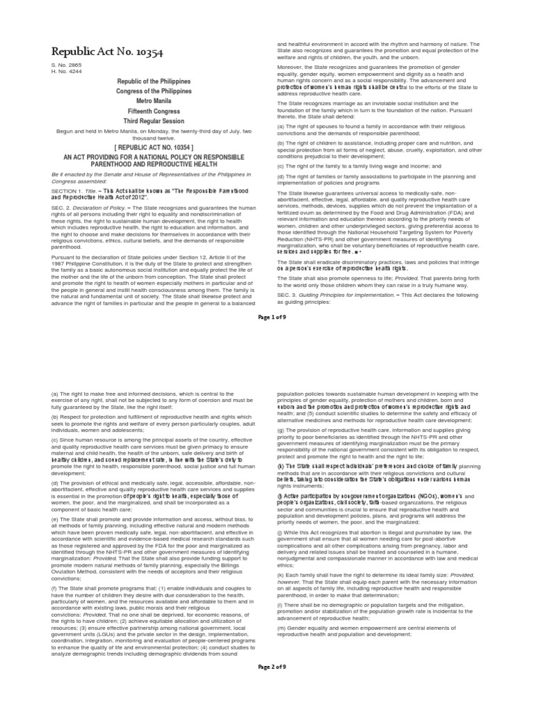 The Responsible Parenthood and Reproductive Health Act of 2012: A ...