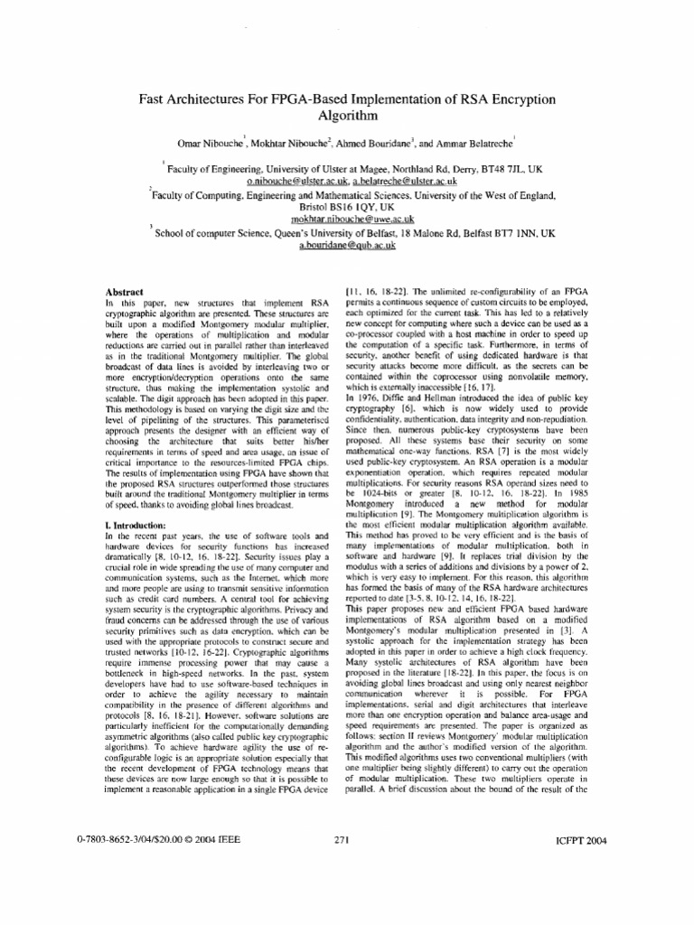 Fast Architectures For FPGA-Based Implementation Encryption Algorithm | PDF | Cryptography ...