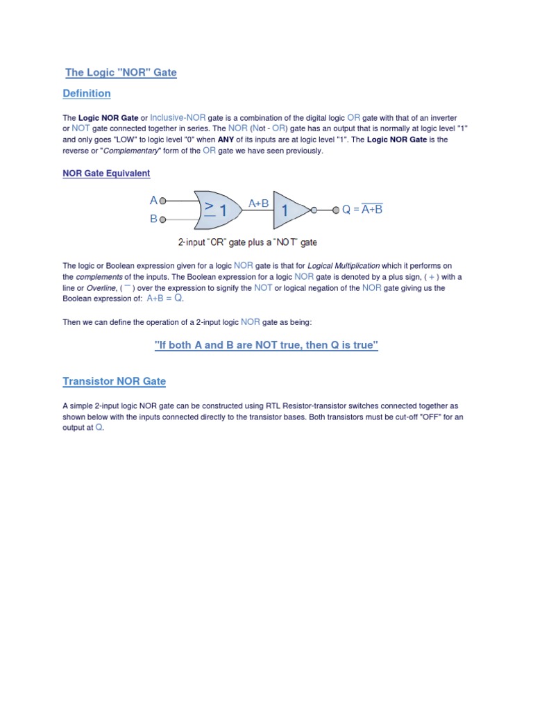 NOR Gates | PDF | Logic Gate | Boolean Algebra