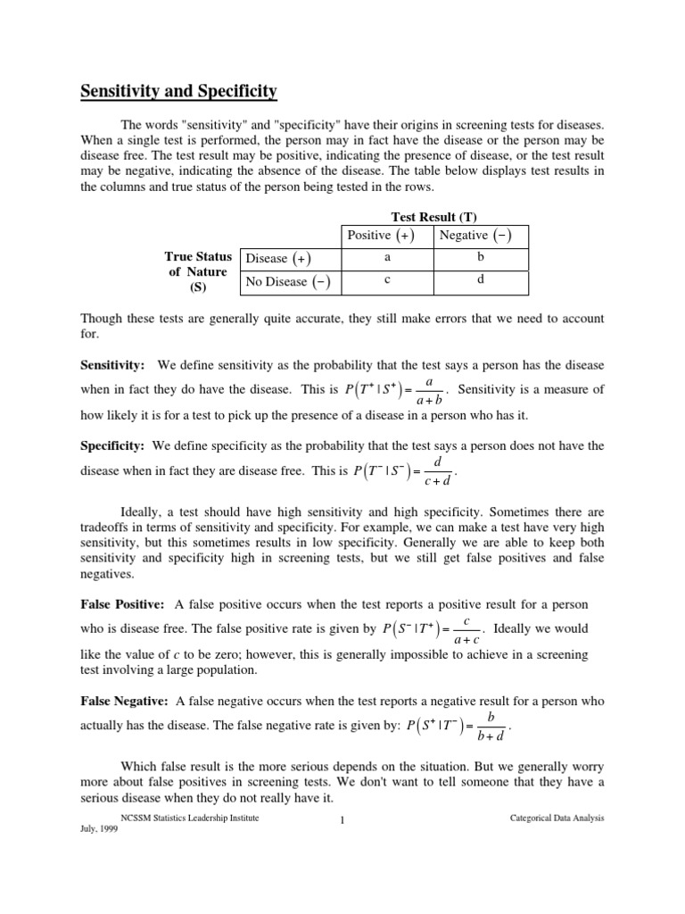 Sensitivity And Specificity In Disease Screening Tests Pdf