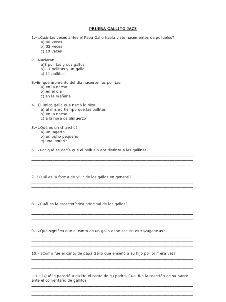 Prueba Gallito Jazz | PDF | Pollo | Ocio