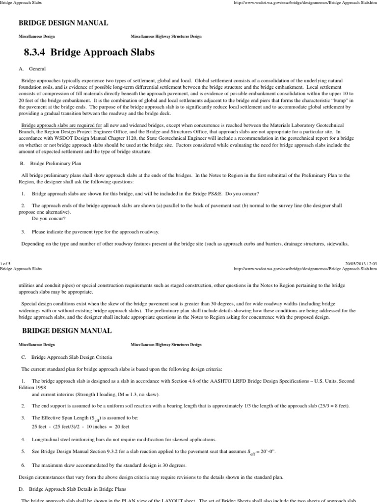 Design Considerations and Requirements for Bridge Approach Slabs | PDF ...