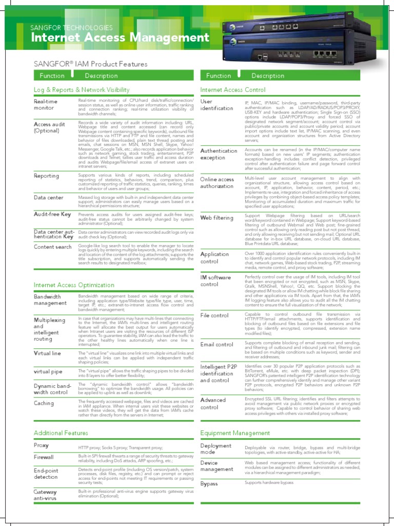 Sangfor IAM v3.4 Datasheet | PDF | Proxy Server | Peer To Peer