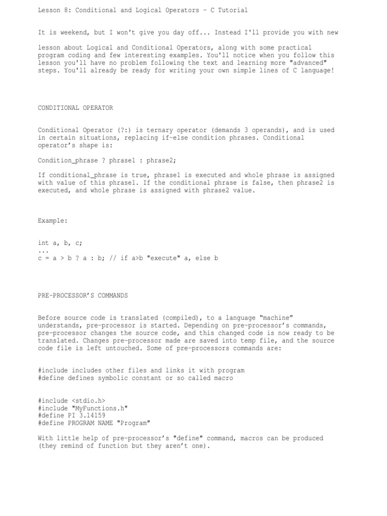 Lesson 8 Opert | C (Programming Language) | Parameter (Computer ...