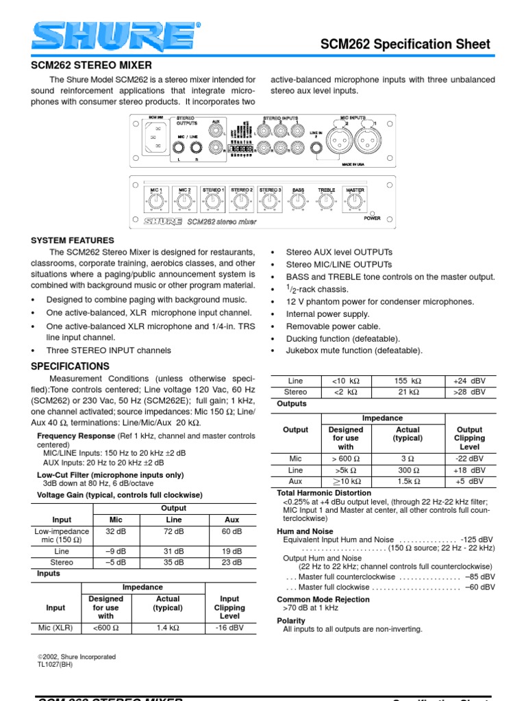 SCM262 Especificaciones | PDF | Microphone | Decibel