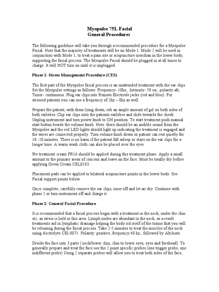 Myopulse Facial Proceedures and Settings | PDF | Acupuncture ...