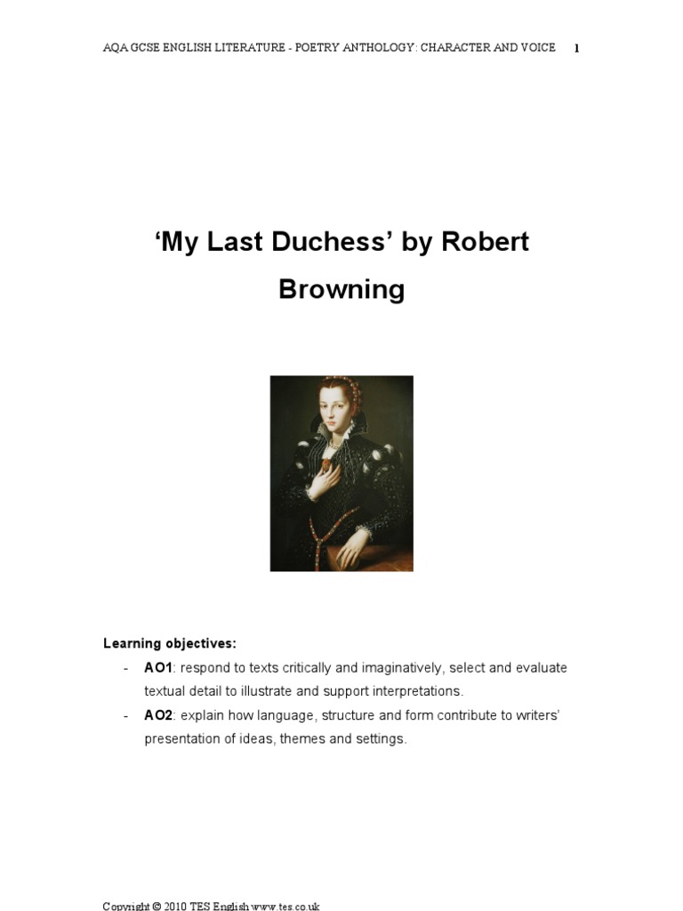 My Last Duchess Booklet | Poetry | Stress (Linguistics)