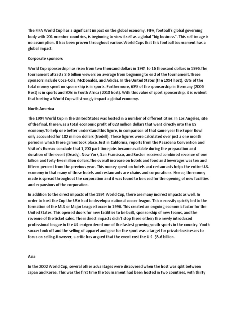 The FIFA World Cup Has A Significant Impact On The Global Economy | PDF ...
