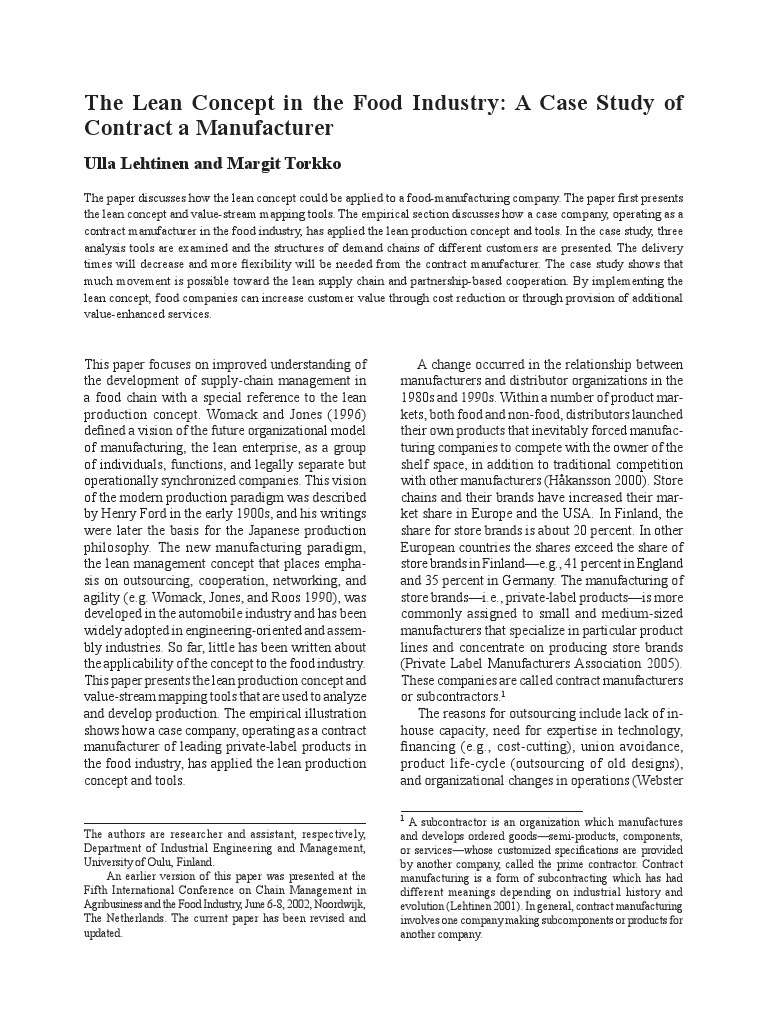 The Lean Concept in The Food Industry | PDF | Lean Manufacturing ...