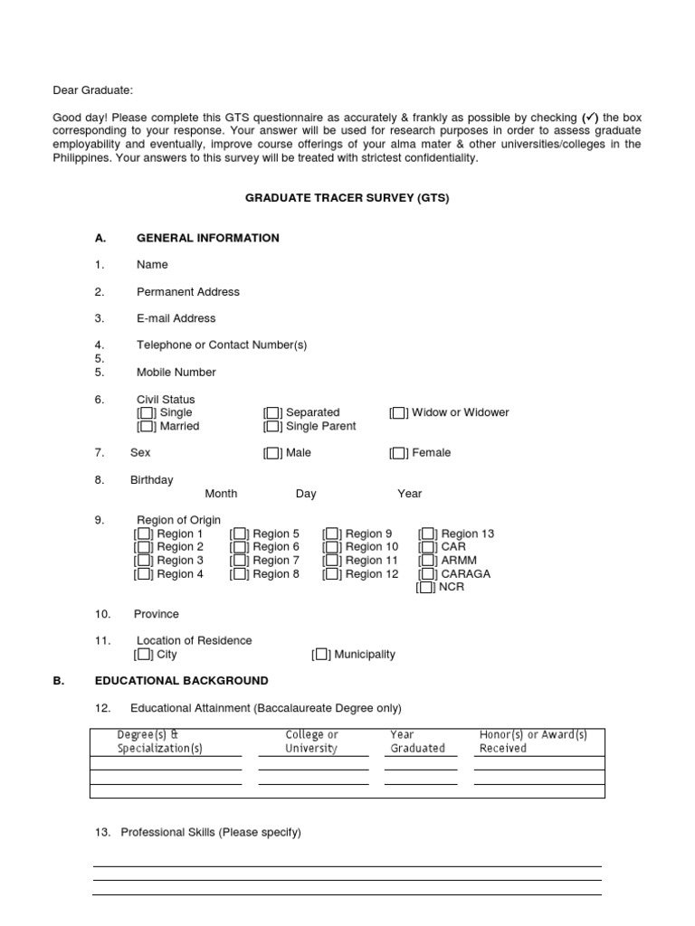 Tracer Study Questionnaire | PDF | Employment | Labour