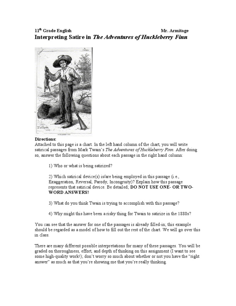 Analyzing Satire in Huck Finn | PDF