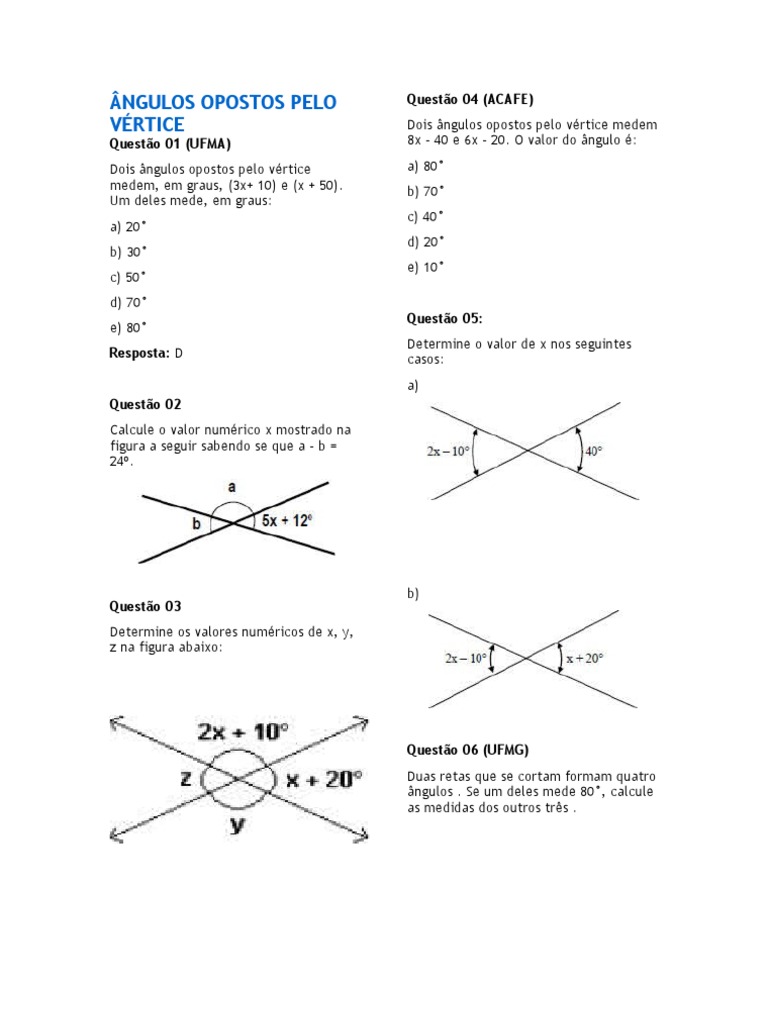 Ângulos Opostos Pelo Vértice | PDF | Métodos e Materiais de Ensino
