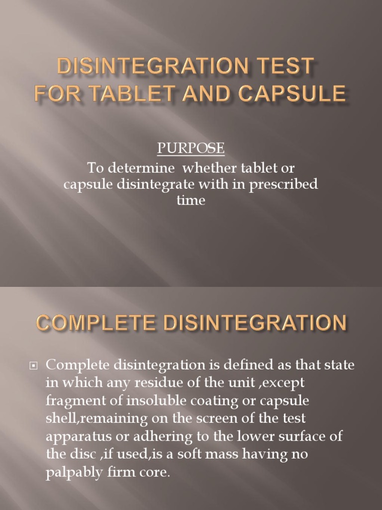 Disintegration Test | PDF | Tablet (Pharmacy) | Industries
