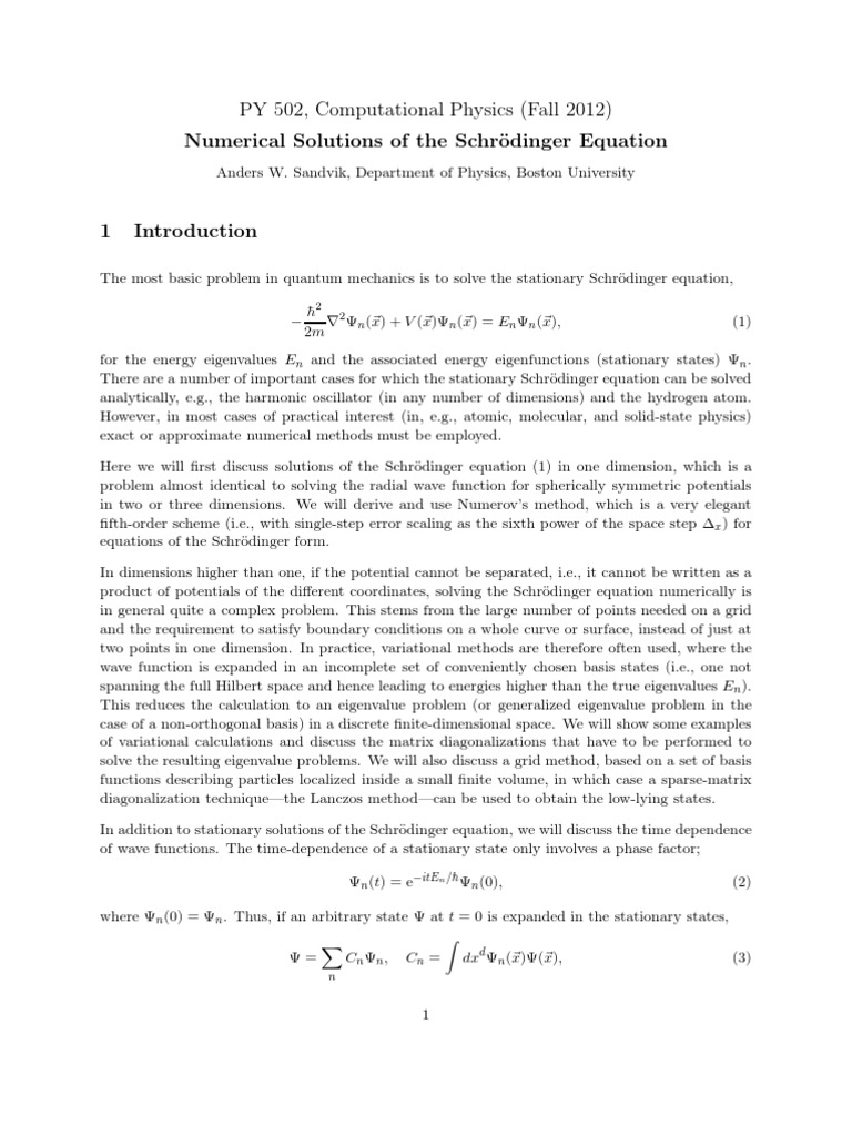 Numerical Solutions of The Schrodinger Equation | PDF | Basis (Linear ...