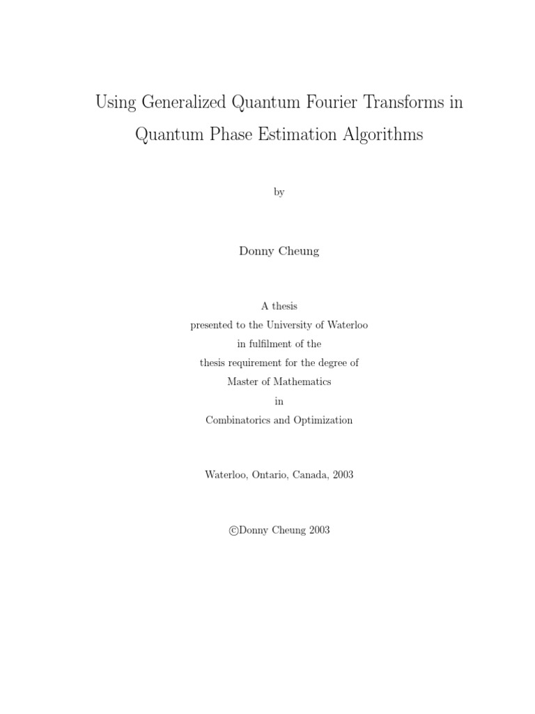 Using Generalized Quantum Fourier Transforms in Quantum Phase Estimation Algorithms | PDF ...