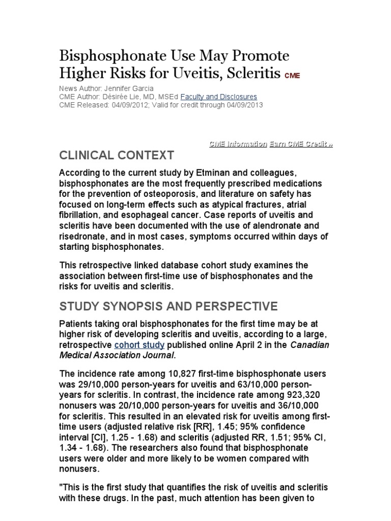 Bisphosphonate Use May Promote Higher Risks For Uveitis, Scleritis ...