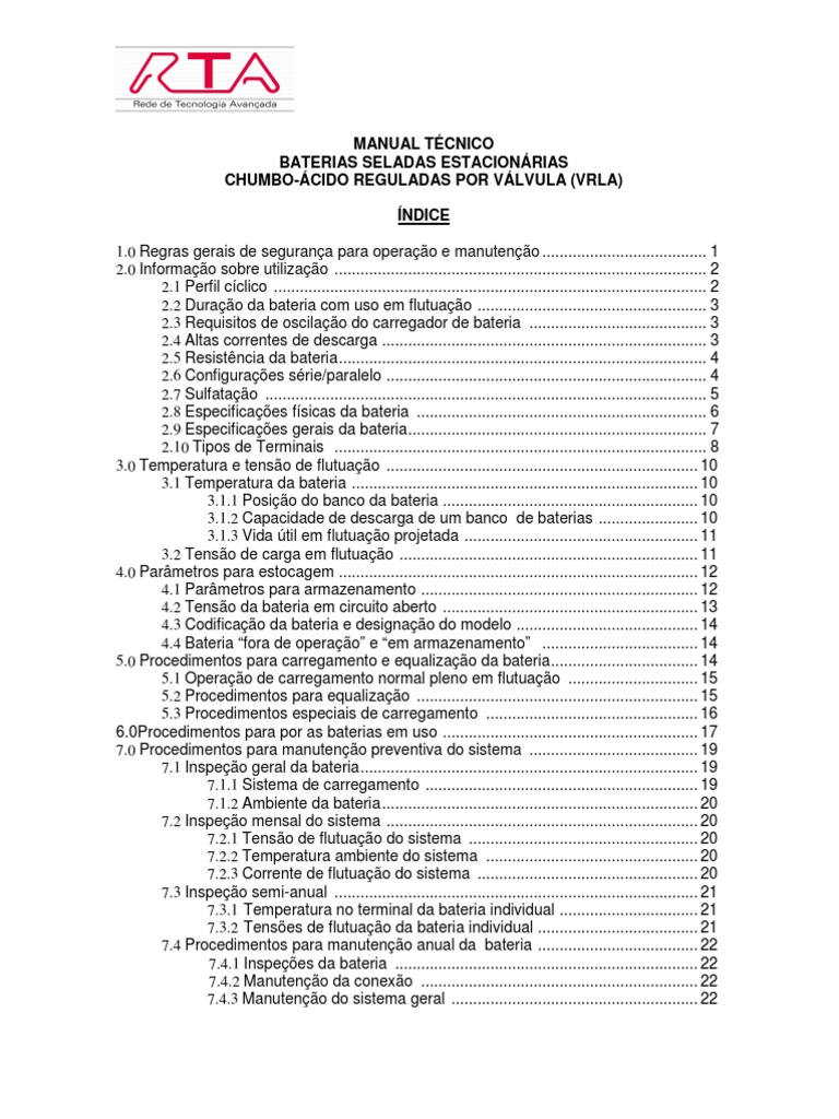 Manual Baterias Rev 01 Pdf Rede Elétrica Chumbo