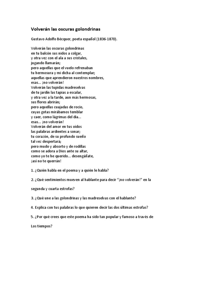Volverán Las Oscuras Golondrinas | PDF | Poesía