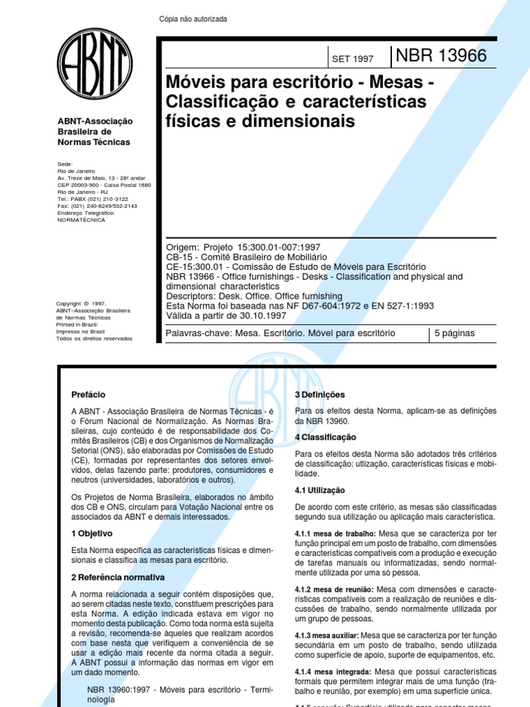 NBR 13966 - Moveis para Escritorio - Mesas - Classificacao e ...