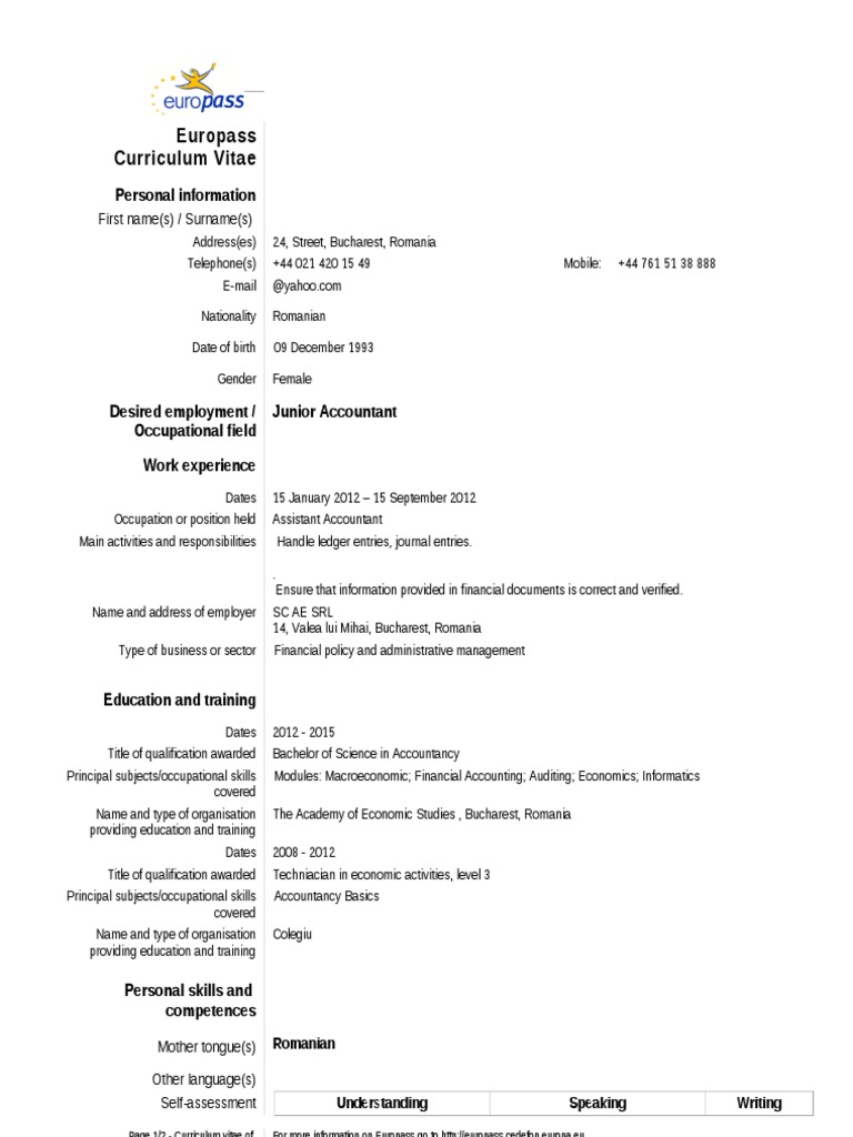 CV Model | PDF | Romania | Accounting