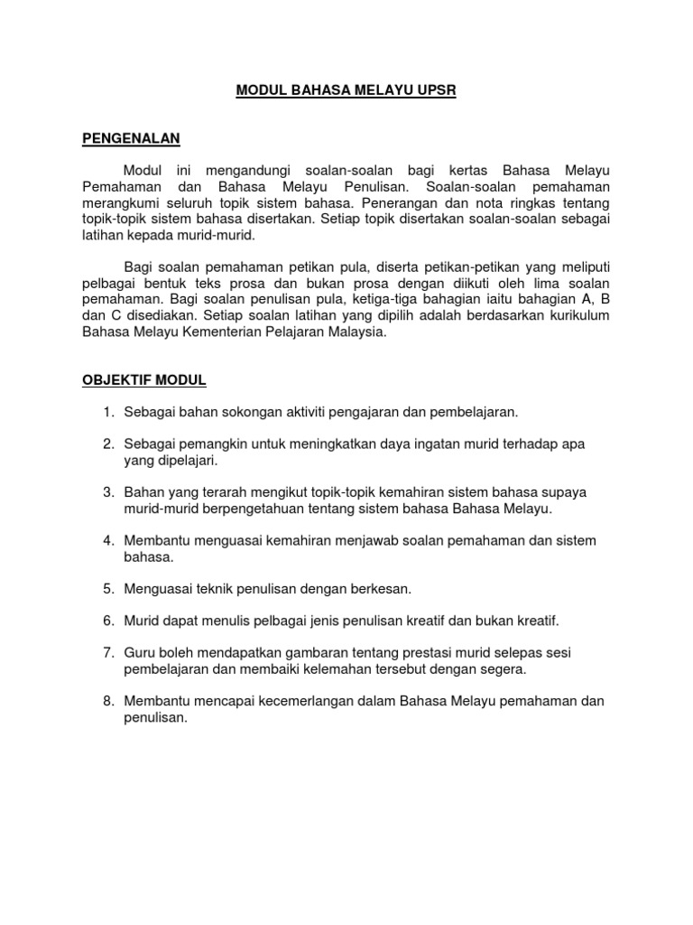 Modul Bahasa Melayu Upsr | PDF