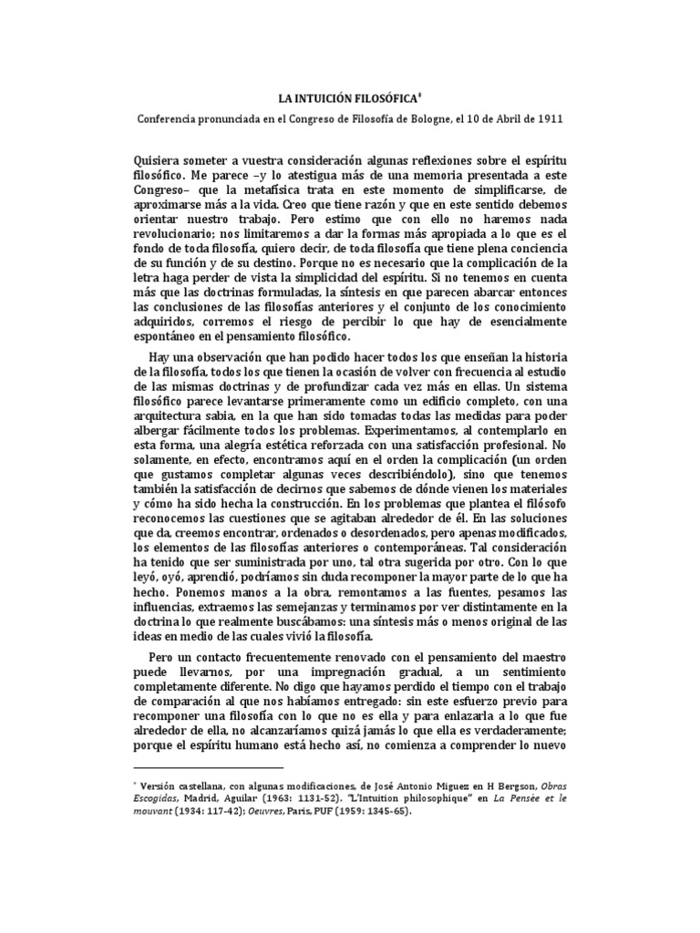 La Intuición Filosófica - Bergson | PDF | Existencia | Filosofía