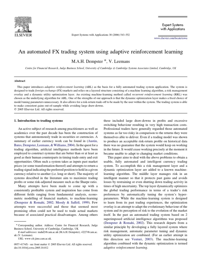 An Automated FX Trading System Using Adaptive Reinforcement Learning | PDF | Algorithmic Trading ...