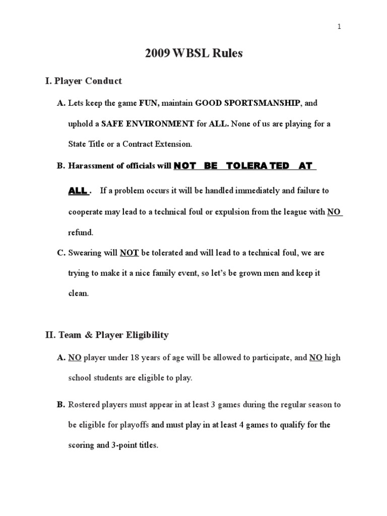 2009 WBSL Rules - Word Template | PDF | Leisure | Rules