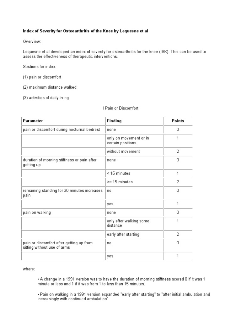 Lequesne Knee Score | PDF | Osteoarthritis | Pain