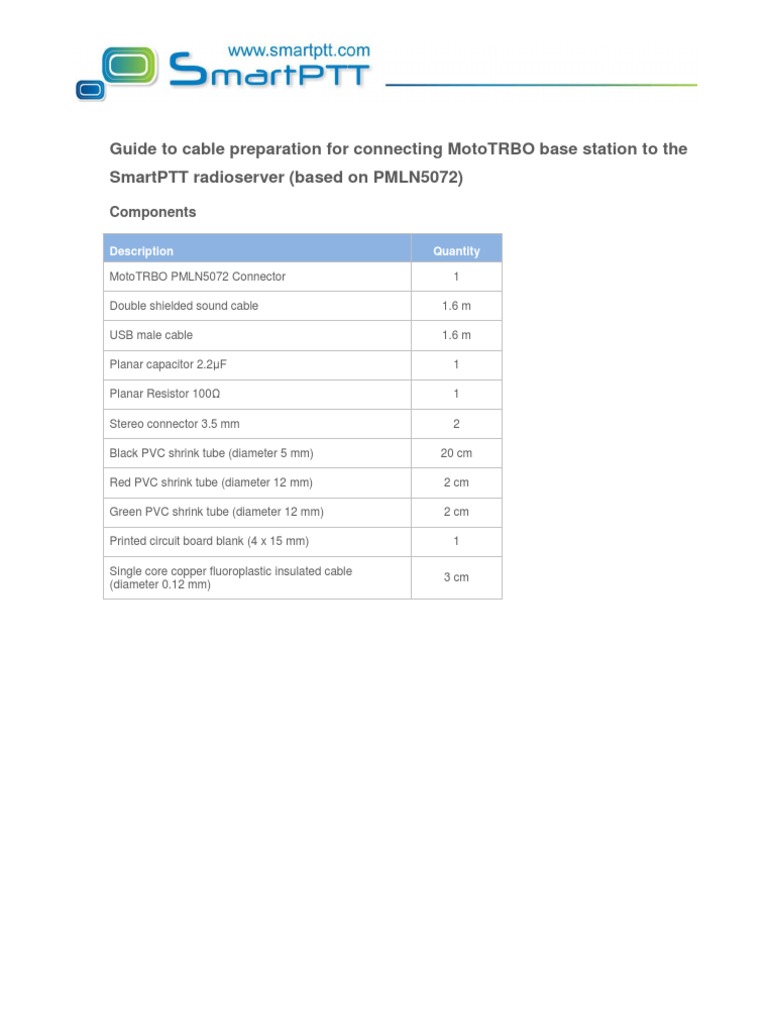 SmartPTT Cable Setup for PMLN5072 | PDF | Cable | Electrical Connector