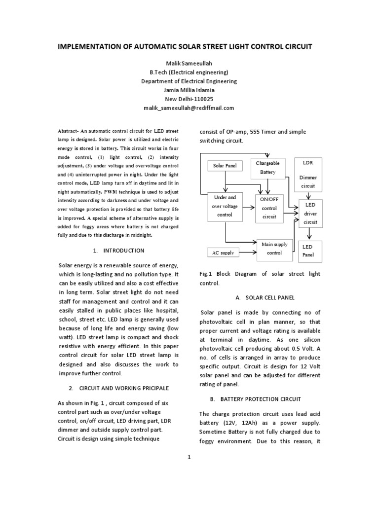 Implementation of Automatic Solar Street Light Control Circuit | PDF ...