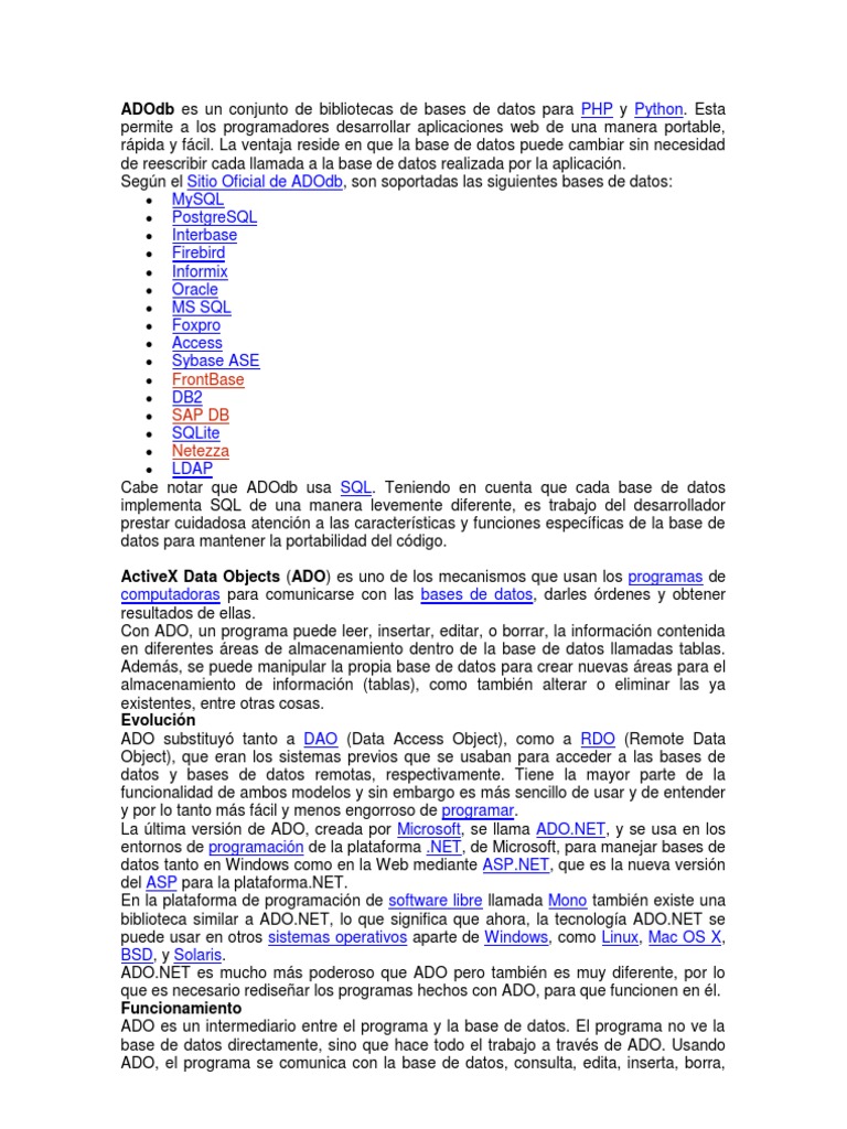 Ado | PDF | Active X Data Objects | Java (lenguaje de programación)