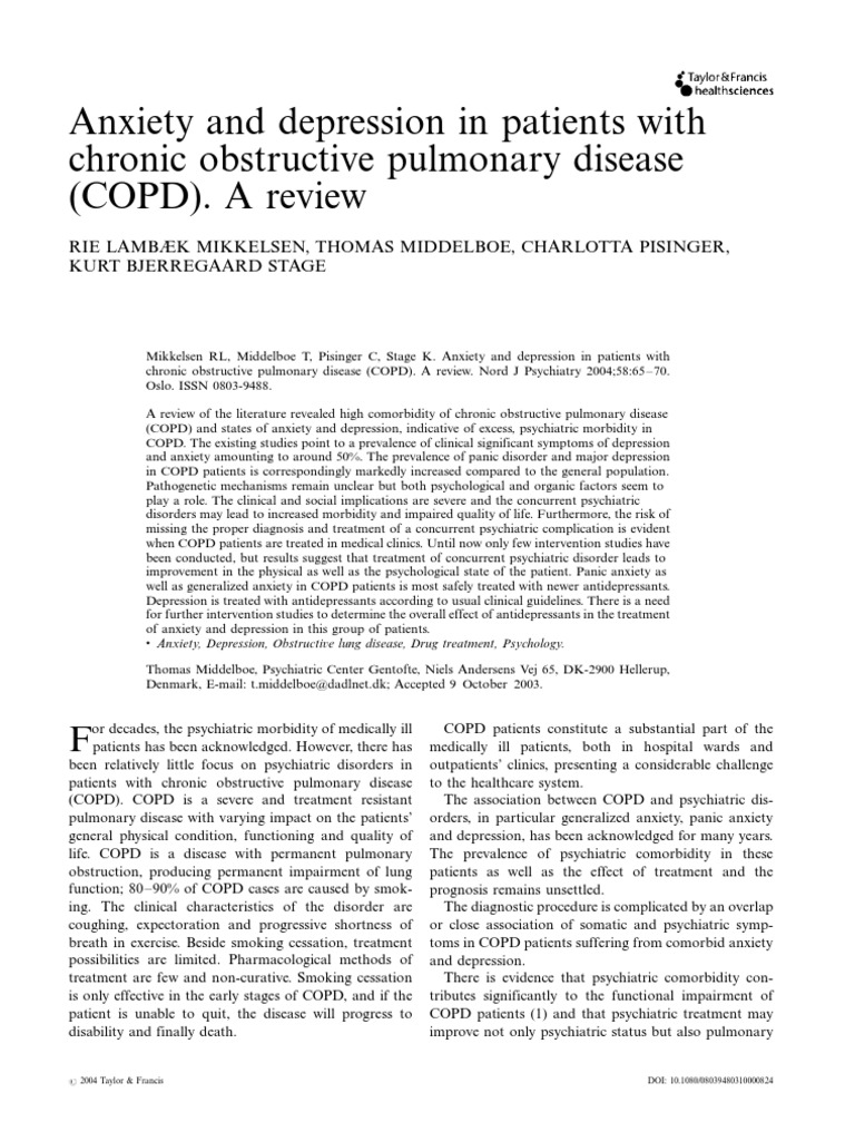 COPD: Anxiety and Depression Review | PDF | Self-Improvement | Science ...