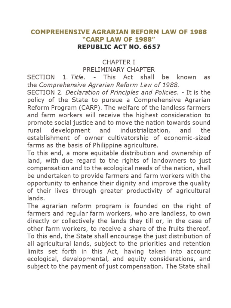 RA 6657- Comprehensive Agrarian Reform Law of 1988 | Bonds (Finance ...