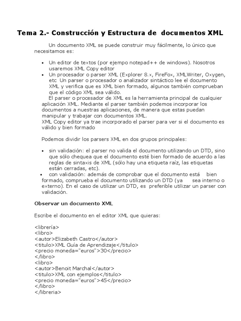 Tema 2 - Estructura de Un Documento XML | PDF | Comillas | Xml