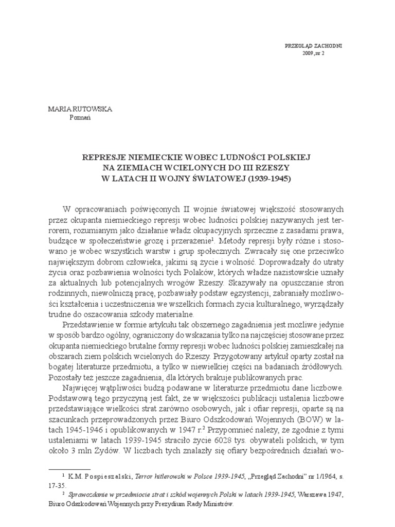 Maria Rutkowska, Represje Niemieckie Wobec Ludności Polskiej Na ...