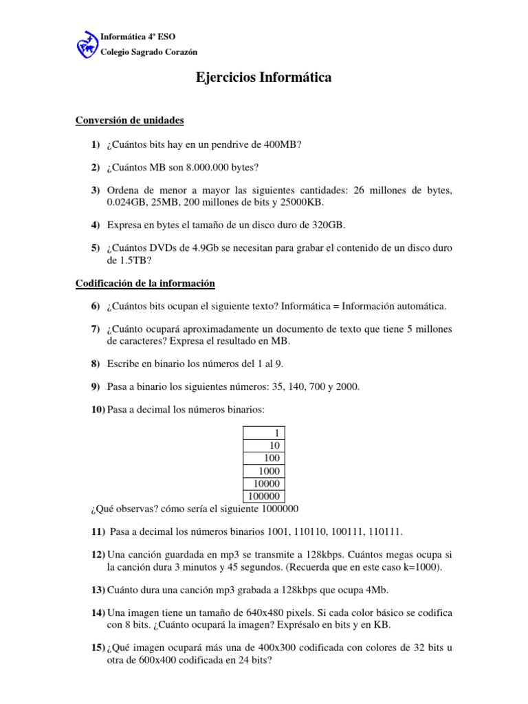 Ejercicios Informática (Tema 1) | PDF
