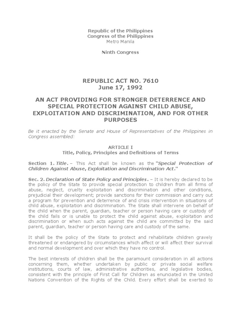 RA 7610-Special Protection of Children Against Abuse, Exploitation and ...