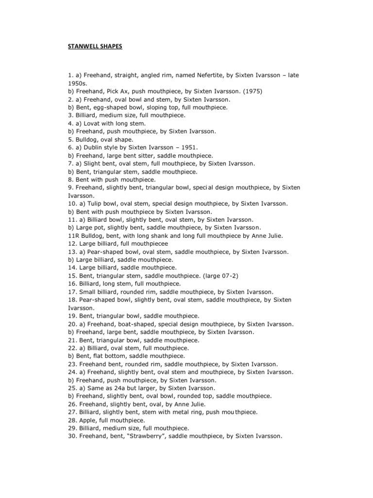 Stanwell Shapes (Pipes) | PDF