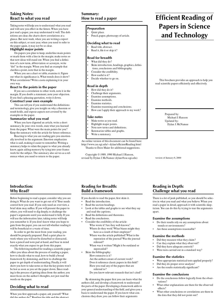 Efficient Strategies for Reading Papers | PDF