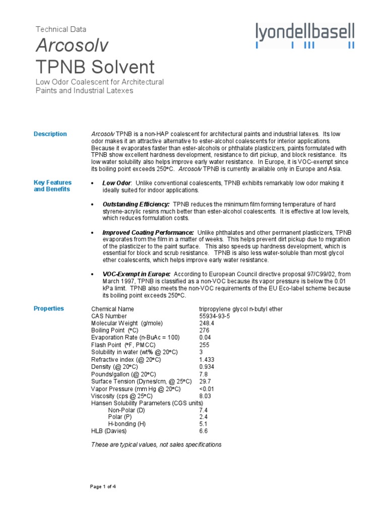 Arcosolv TPNB | Download Free PDF | Paint | Solubility