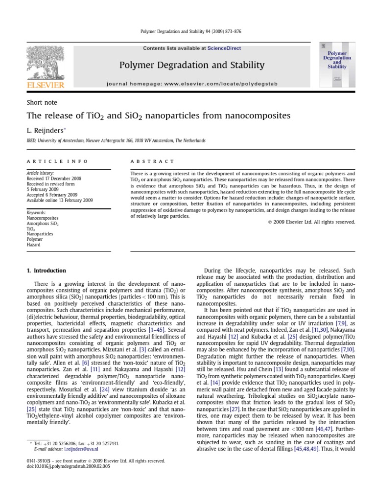 TiO2 and SiO2 Nanoparticle Release in Nanocomposites | PDF ...