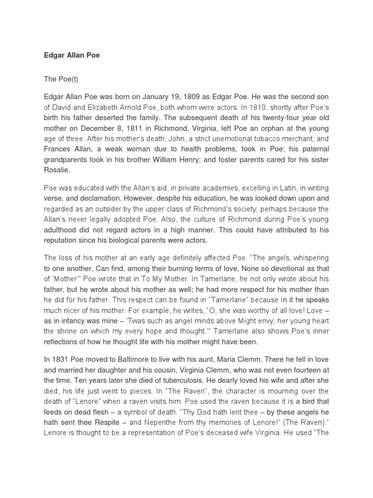 Edgar Allan Poe | PDF | Edgar Allan Poe | Orphan