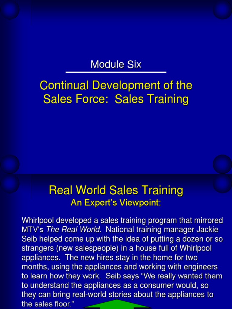 Continual Development of The Sales Force: Sales Training: Module Six ...